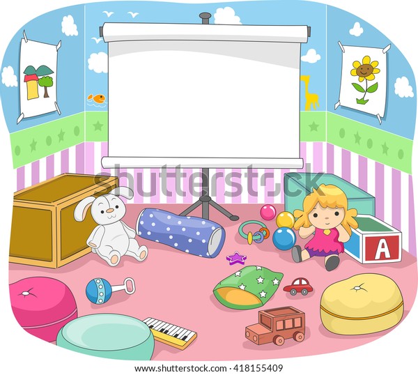 Illustration Nursery Room Projection Screen Center Stock Vector ...