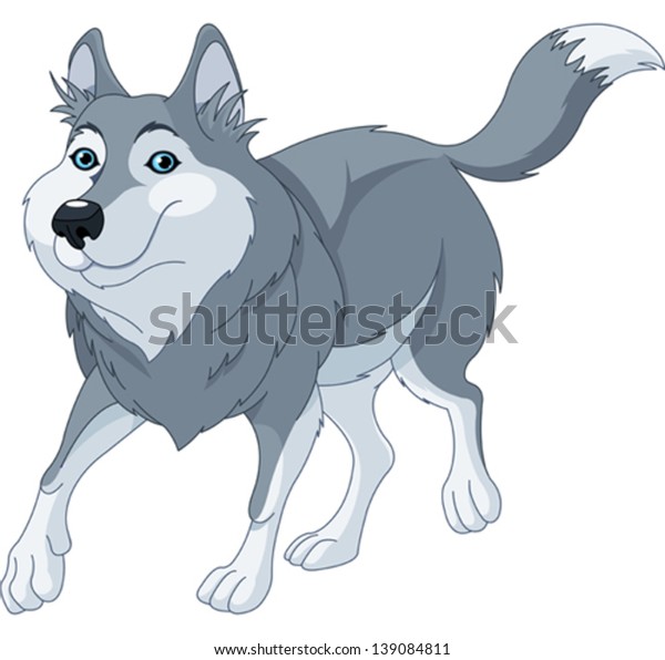 Illustration O Cute Cartoon Wolf Running Stock Vector (Royalty Free ...