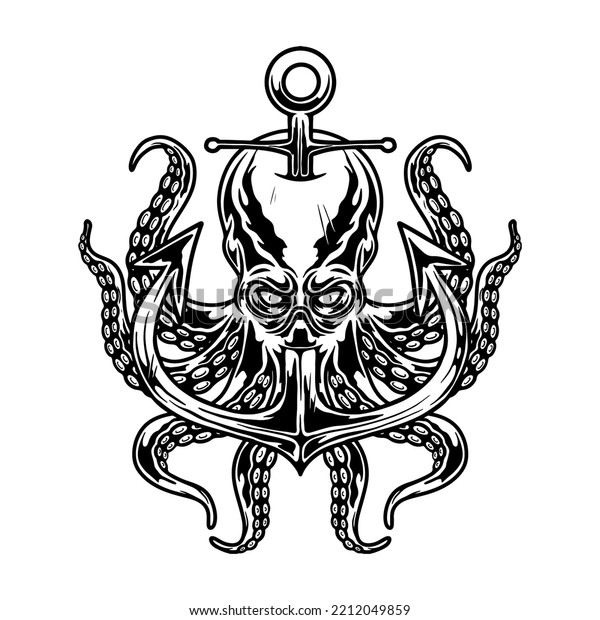 Illustration Octopus Anchor Design Element Poster Stock Vector (Royalty ...