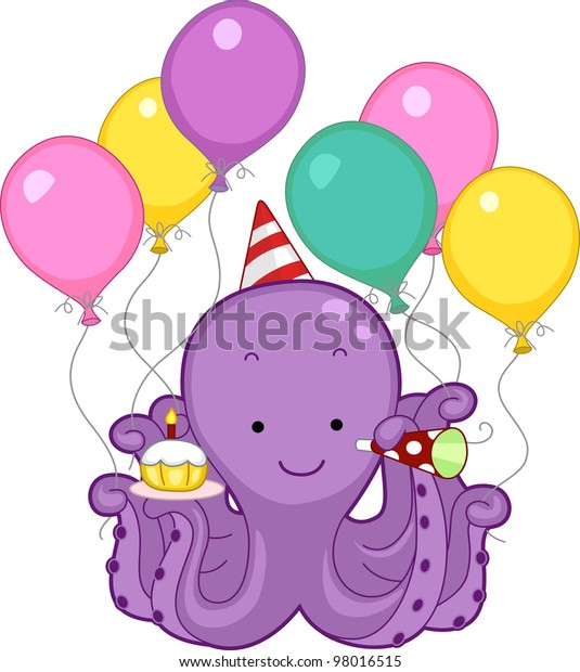 Illustration Octopus Celebrating Birthday Stock Vector (Royalty Free ...