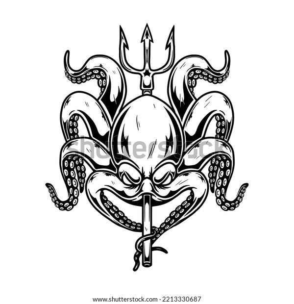 Illustration Octopus Poseidon Trident Design Element Stock Vector ...