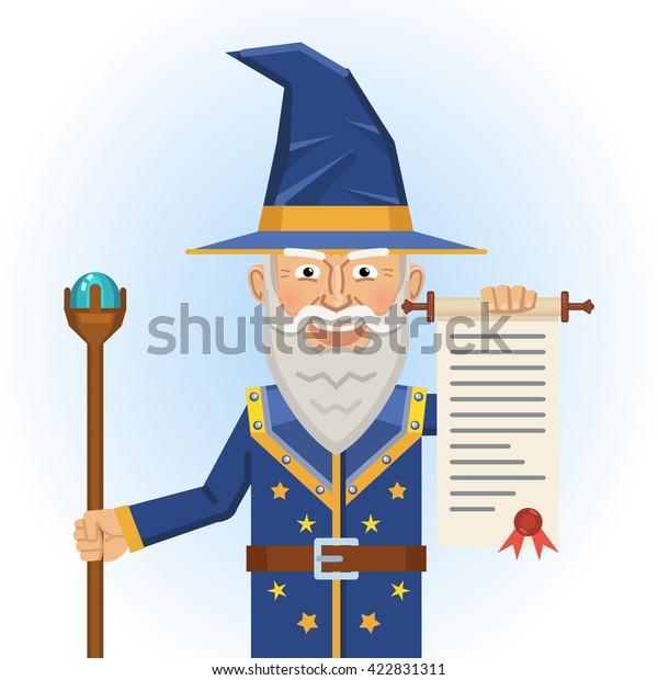Illustration Old Medieval Wizard Holding Scroll Stock Vector (Royalty ...