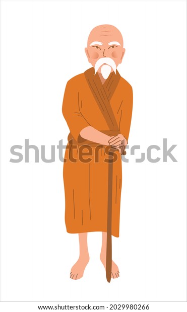 Illustration Old Monk Cane His Hand: เวกเตอร์สต็อก (ปลอดค่าลิขสิทธิ์ ...
