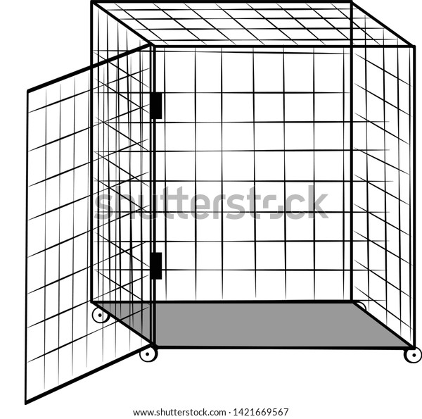 Illustration Open Door Cage Trap: vector de stock (libre de regalías ...
