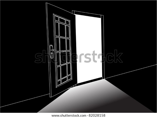 Illustration Open Door Outline On Black Stock Vector (Royalty Free ...