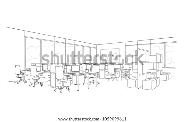 Illustration of open space interior. Modern office.