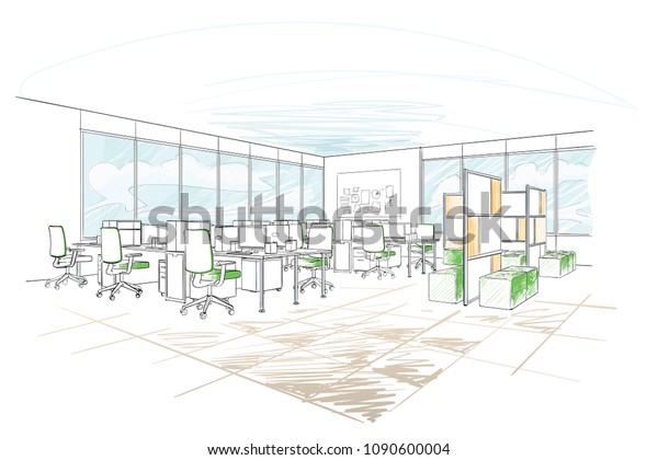 Illustration of open space interior. Modern office.