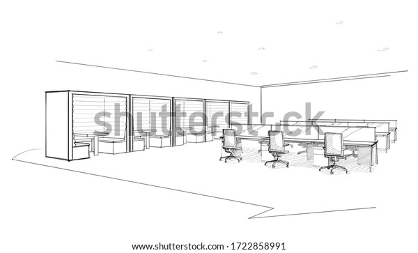 Illustration Open Space Office Interior Design Stok Vektör (Telifsiz ...