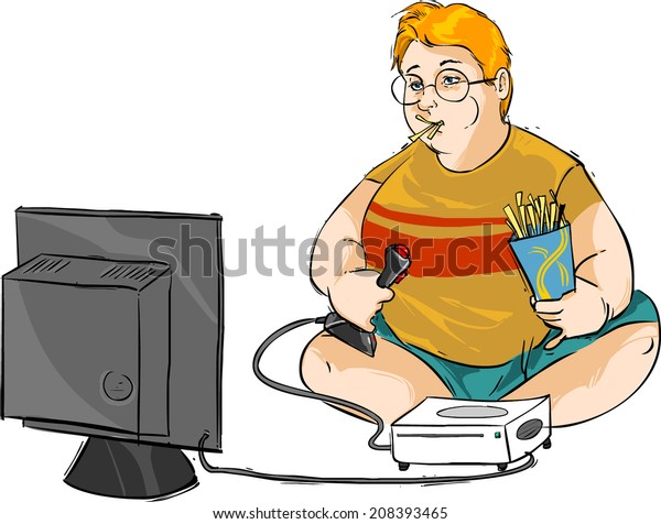 Illustration Overweight Boy Playing Video Games Stock Vector (Royalty ...