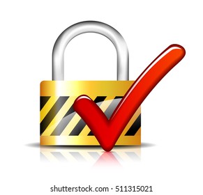 Illustration Padlock Closed Red Check Mark Stock Vector (Royalty Free ...
