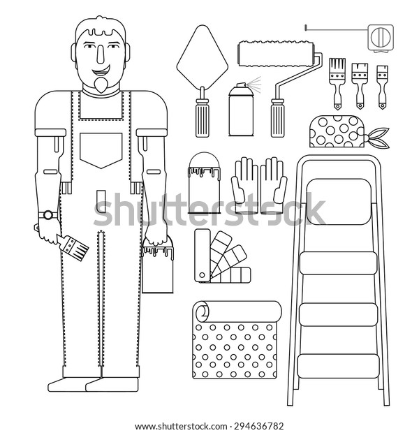 Illustration Painter His Tools Contains Painter: เวกเตอร์สต็อก (ปลอดค่า ...