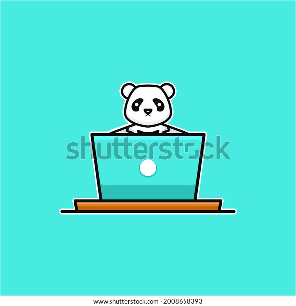 Illustration Panda Working On Laptop Stock Vector (Royalty Free ...