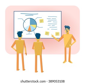 Illustration Paper Man Explaining Diagram Presentation Stock Vector ...