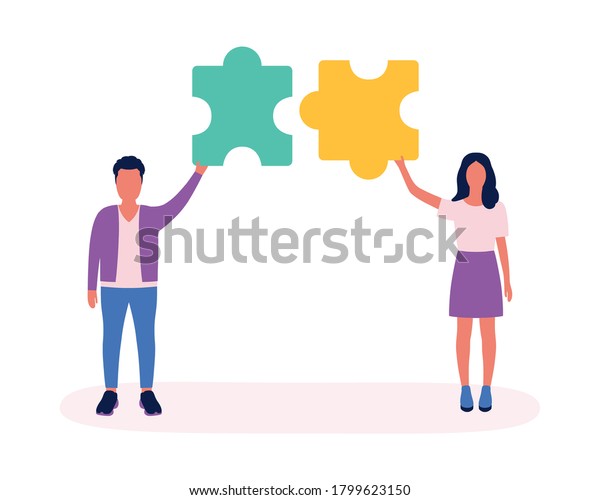 Illustration People Connecting Puzzle Elements Teamwork Stock-vektor ...