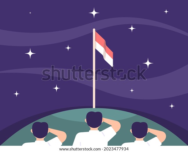 Illustration People Doing Flag Ceremony Celebrating Stock Vector ...