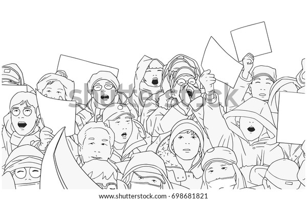 Illustration People Protesting Blank Signs Banners Stock Vector ...