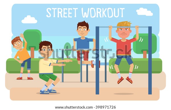 Illustration People Taking Physical Activity Outdoor Stock Vector ...