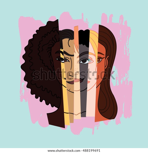 Illustration Peoples Faces Different Skin Color Stock Vector (Royalty ...