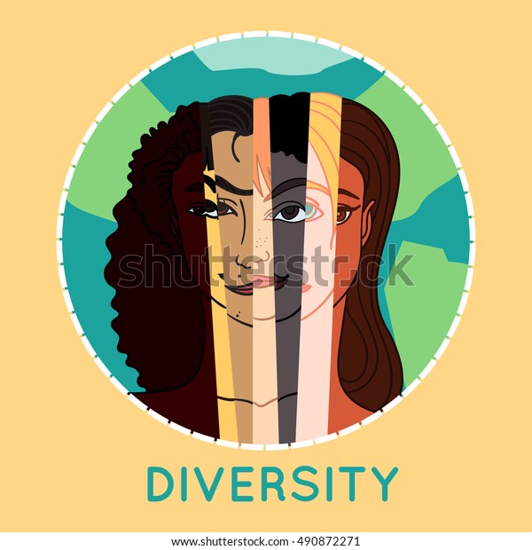 Illustration of a people's faces with different skin color together ...