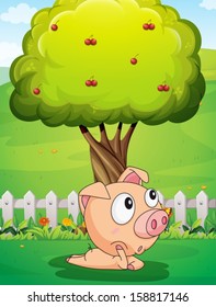 Illustration Pig Under Tree Stock Vector (Royalty Free) 158817146 ...