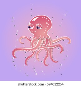 Illustration Pink Octopus Stock Vector (Royalty Free) 594012254