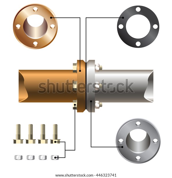 Illustration pipeline and flanges connection. Realistic pipeline ...