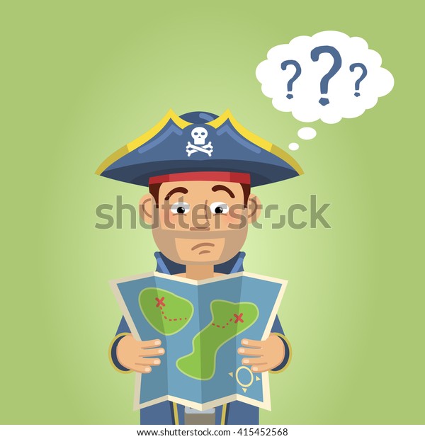 Illustration Pirate Captain Reading Treasure Map Stock Vector (Royalty ...
