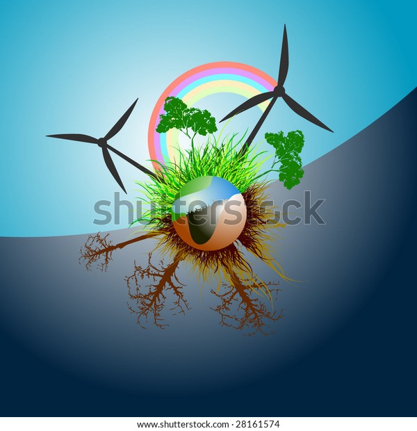 Illustration Planet Half Green Half Polluted: เวกเตอร์สต็อก (ปลอดค่า ...