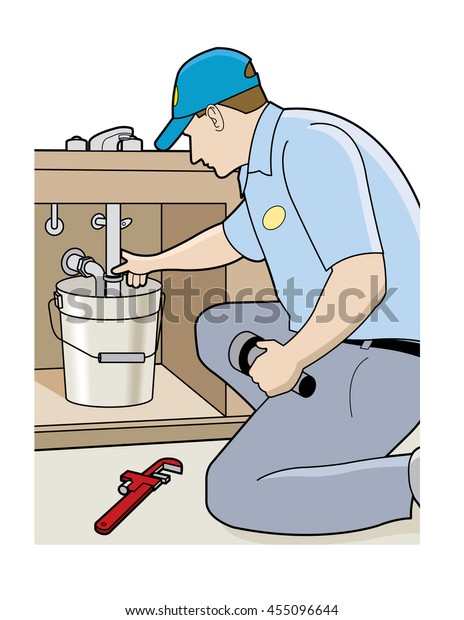 Illustration Plumber Doing Work Under Sink Stock Vector (Royalty Free ...