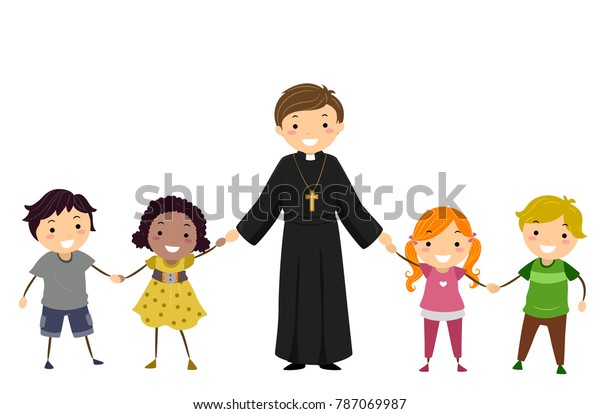Illustration Priest Holding Hands Stickman Kids Stock Vector (Royalty ...