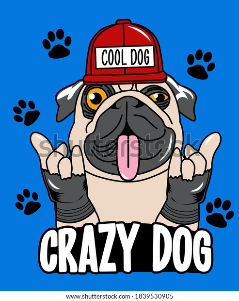 Illustration Pug Rapero Dog Hat Stock Vector (Royalty Free) 1839530905 ...