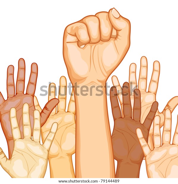 Illustration Raised Hand Different Race One Stock Vector (Royalty Free ...