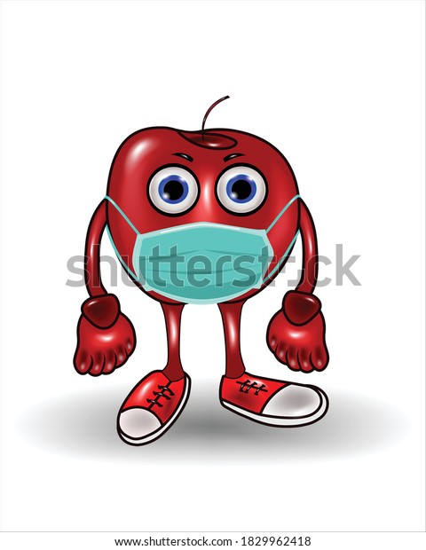Illustration Red Apple Character Using Mask Stock Vector (Royalty Free ...