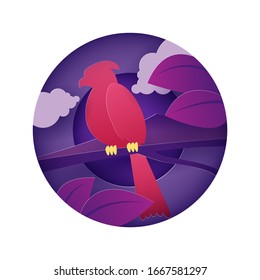 Illustration Red Bird Forest Paper Cut Stock Vector (Royalty Free ...