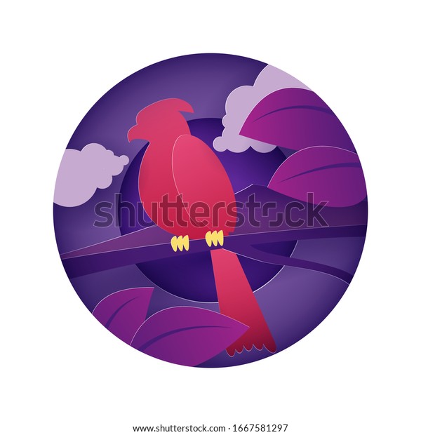 Illustration Red Bird Forest Paper Cut Stock Vector (Royalty Free ...