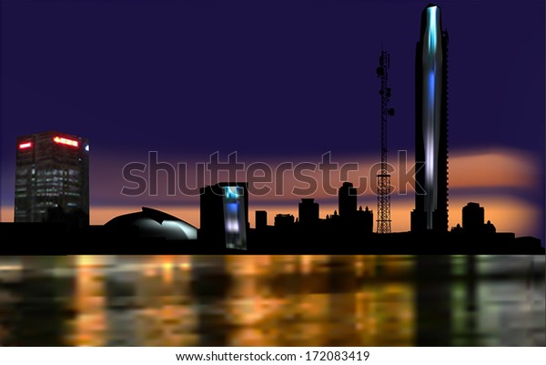 Illustration Reflection Night City Light Stock Vector (Royalty Free ...