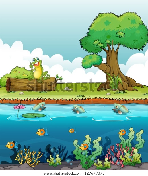 Illustration River Smiling Frog On Dry Stock Vector (Royalty Free ...