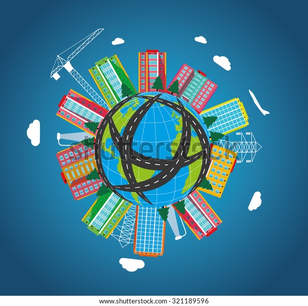 Illustration Road Around Globe City Buildings Stock Vector (Royalty ...