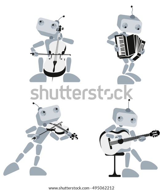 Illustration Robots Playing Different Musical Instruments Stock Vector ...