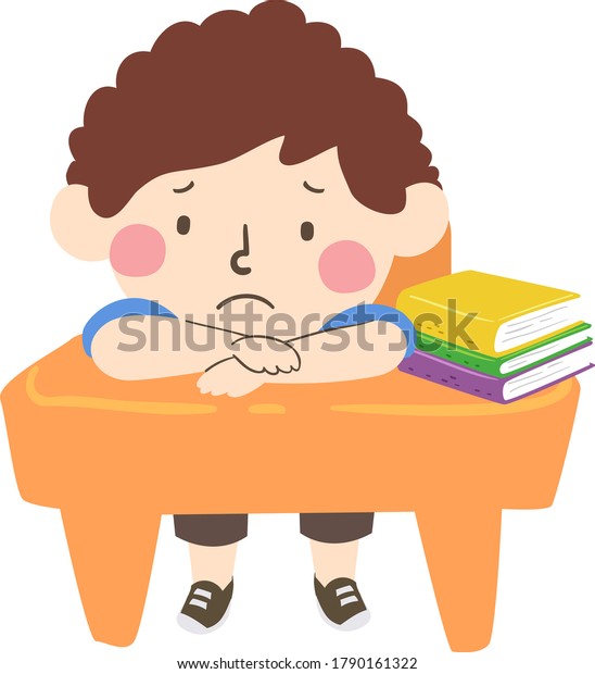 Illustration Sad Kid Boy Student Sitting Stock Vector (Royalty Free ...