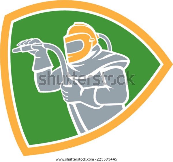 Illustration Sandblaster Worker Holding Sandblasting Hose Stock Vector ...