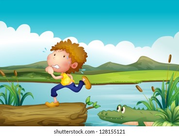 Illustration Scared Boy Crocodile Stock Vector (Royalty Free) 128155121 ...