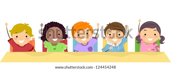Illustration School Kids Lined Row Raising Stock Vector (Royalty Free ...