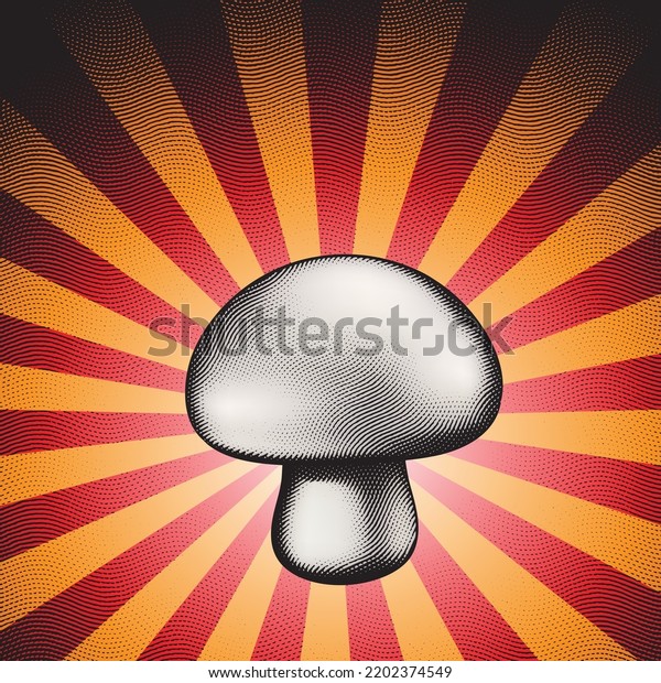 Illustration Scratchboard Engraved Mushroom Over Red Stock Vector ...