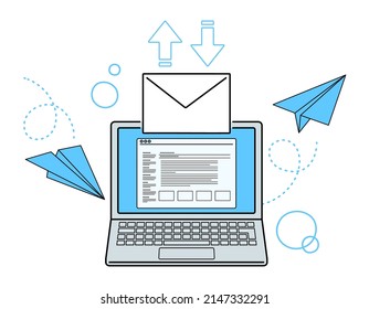 Illustration Sending Receiving Email On Laptop Stock Vector (Royalty ...