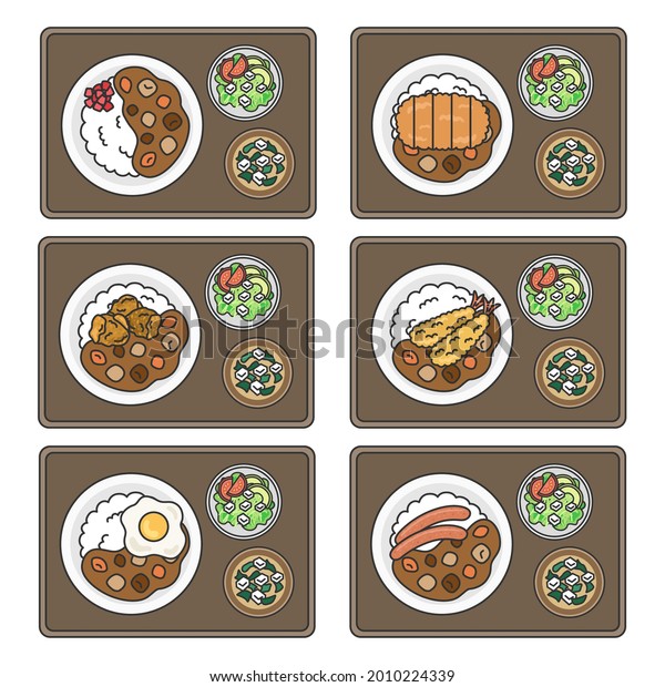 Illustration Set Curry Rice Set Meal Stock Vector (Royalty Free ...