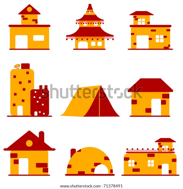 Illustration Set Different Buildings On Isolated Stock Vector (Royalty ...