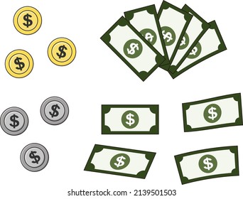 Illustration Set Dollar Bills Coins Stock Vector (Royalty Free ...