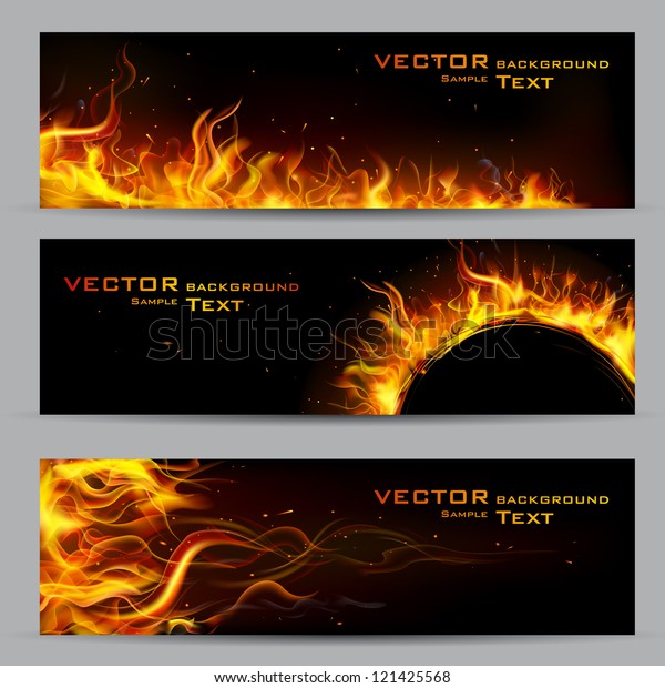 Illustration Set Fire Flame Banner Stock Vector (Royalty Free) 121425568