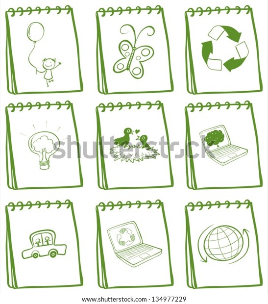 Illustration Set Green Notebooks On White Stock Vector (Royalty Free ...